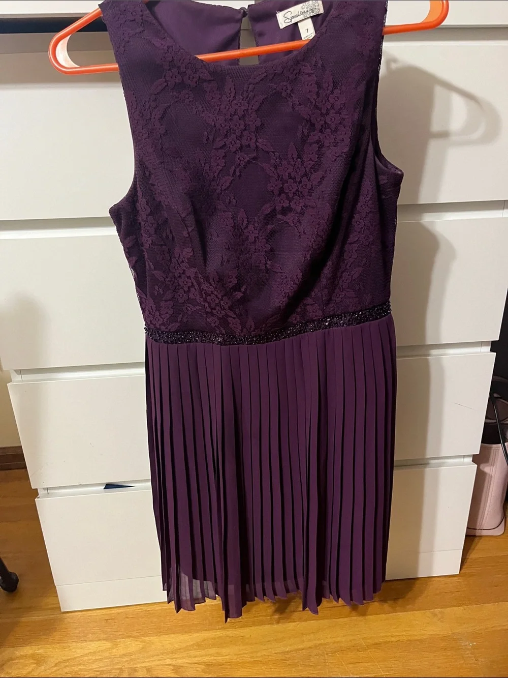 Speechless | Dresses | Speechless Deep Purple Lace Bodice Pleated Mini ...